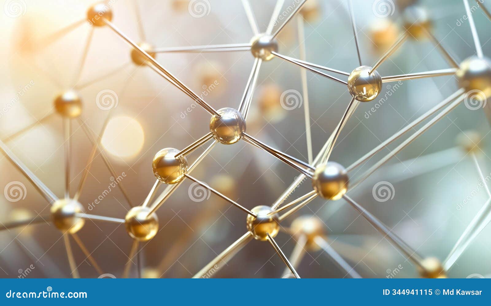 Interconnected Golden Spheres in Wire Structure Stock Illustration ...