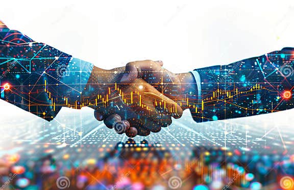 Interconnected Hands Shake Over Network of Dots Stock Image - Image of ...