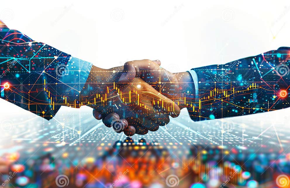 Interconnected Hands Shake Over Network of Dots Stock Image - Image of ...
