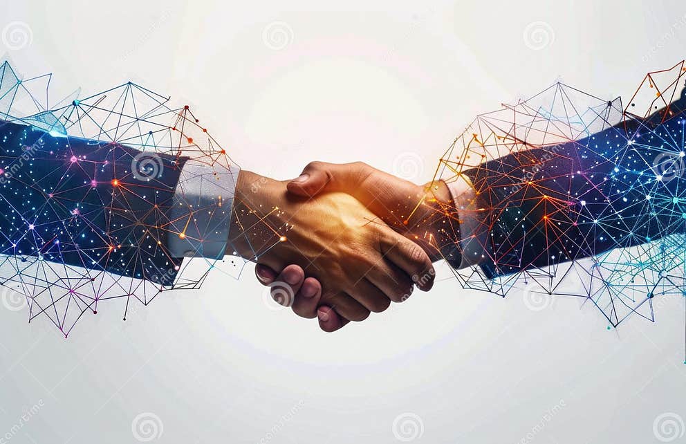 Interconnected Hands Shake Over Network of Dots Stock Illustration ...