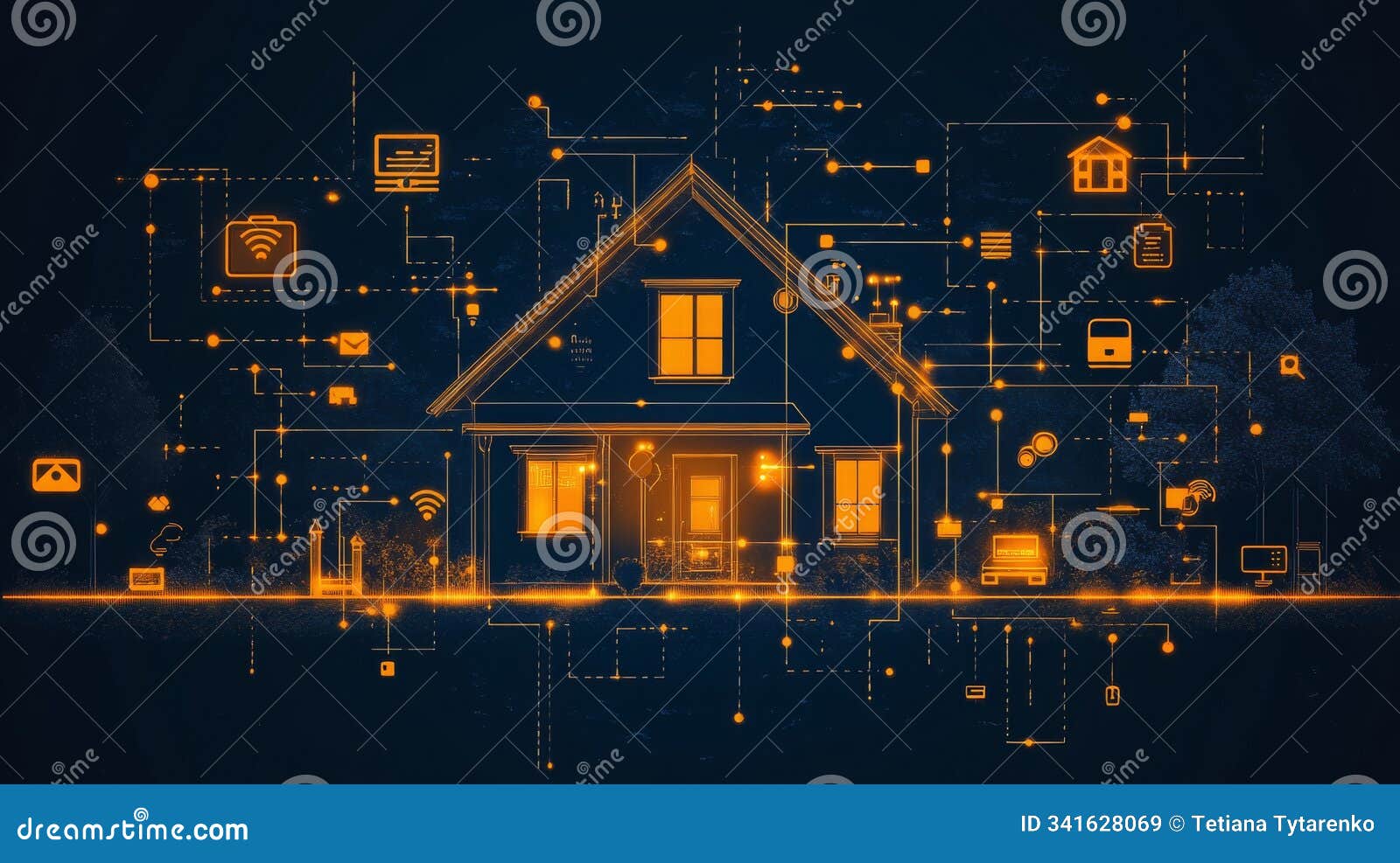 Interconnected Internet of Things Network Illustrates a Smart Home ...