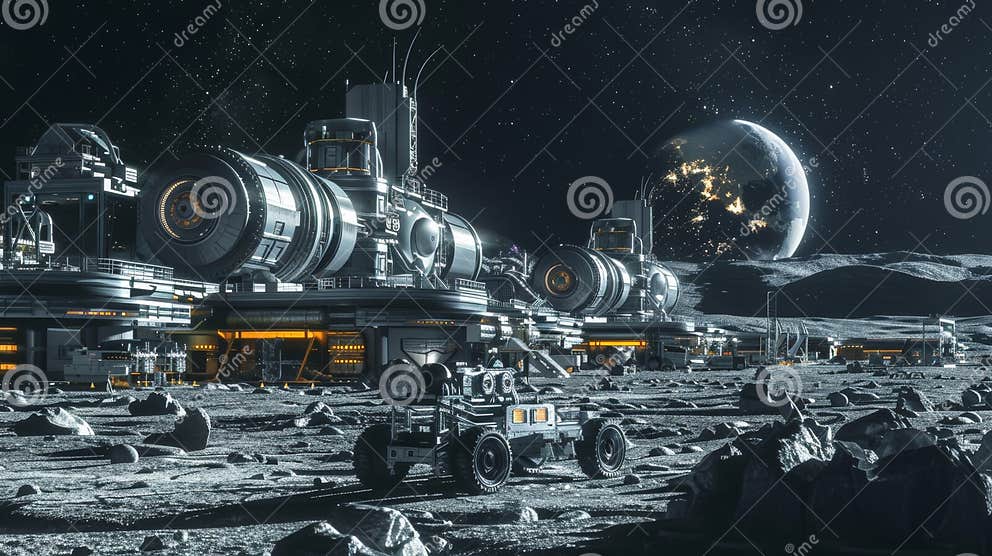 Interconnected Lunar Base Modules and Rovers in Moon Settlement ...