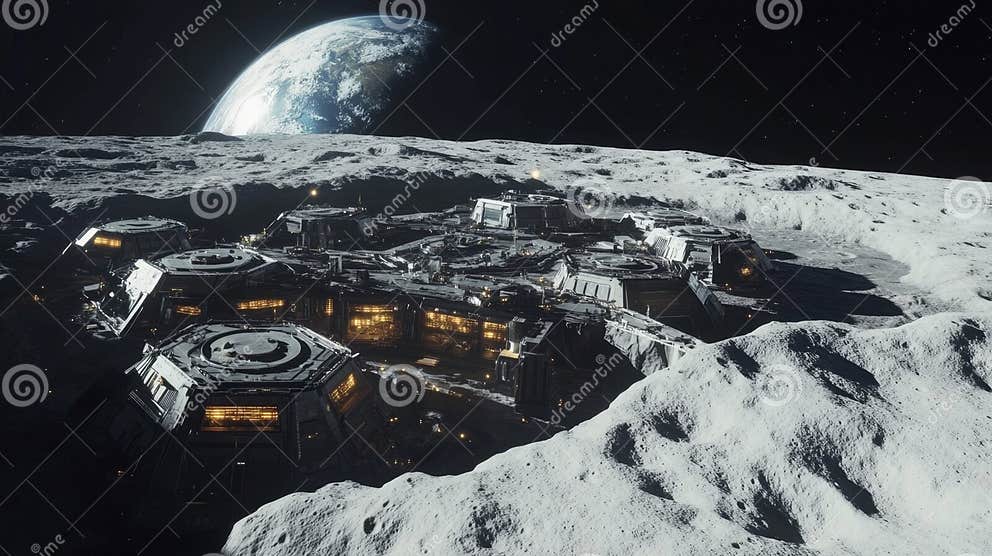 Interconnected Lunar Base on the Moon with Rovers Exploring the Surface ...