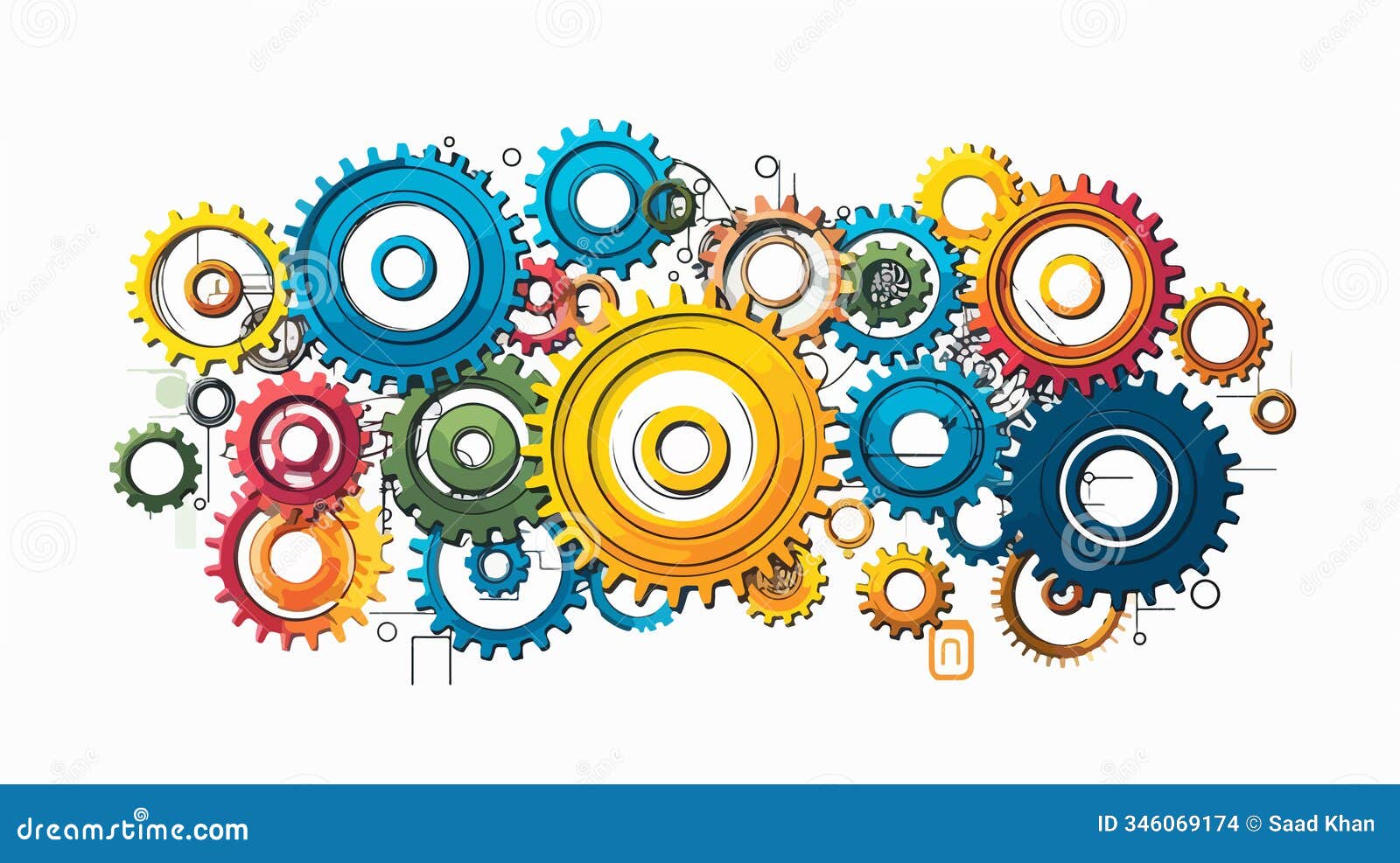 Interconnected Moving Gear Set Vector Drawing Stock Illustration ...