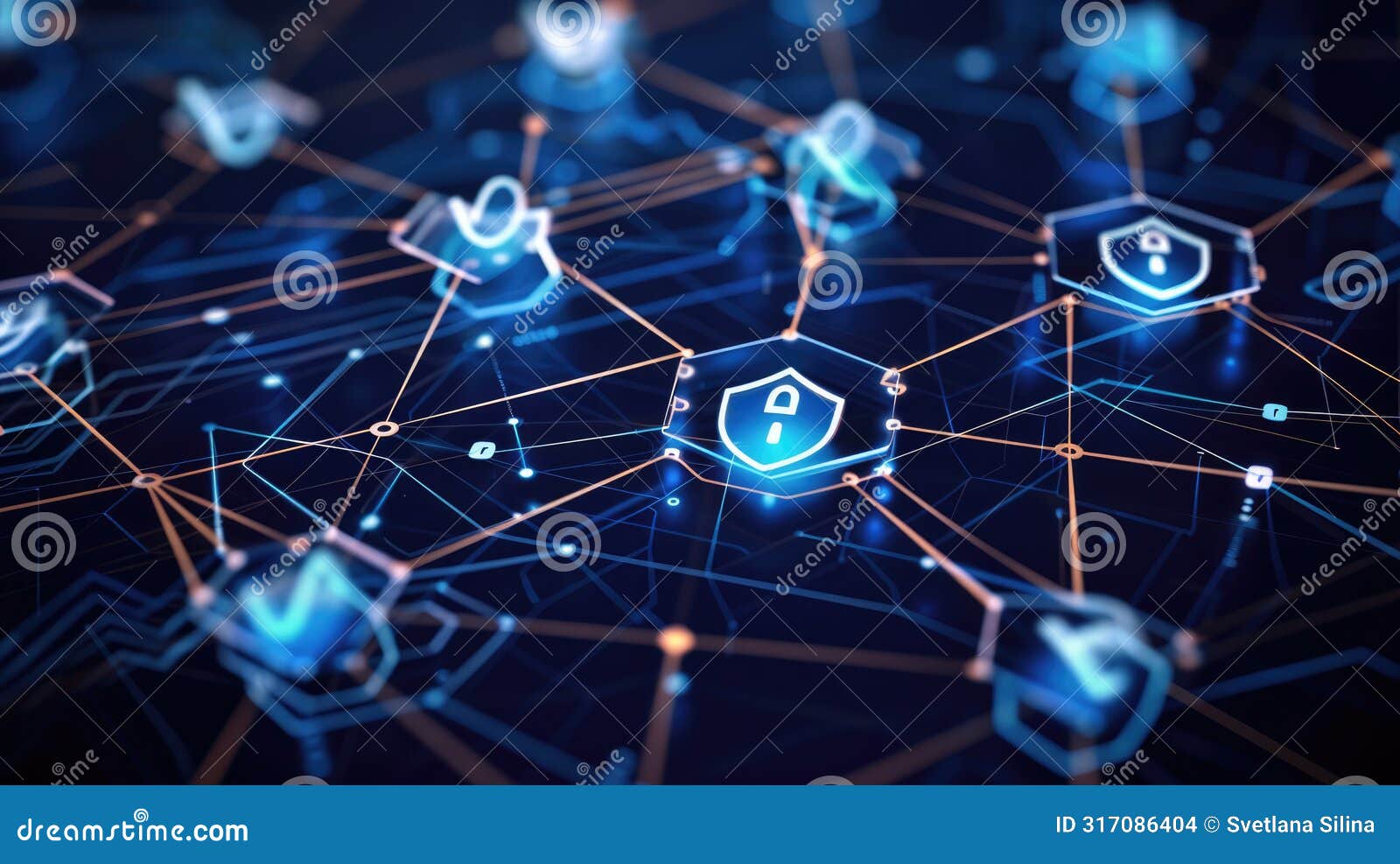 Interconnected Nodes with Padlock and Shield Icons Symbolizing Cyber ...