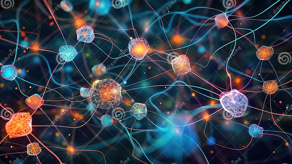 Interconnected Nodes Represent Neural Networks With Flowing Information Generative Illustration