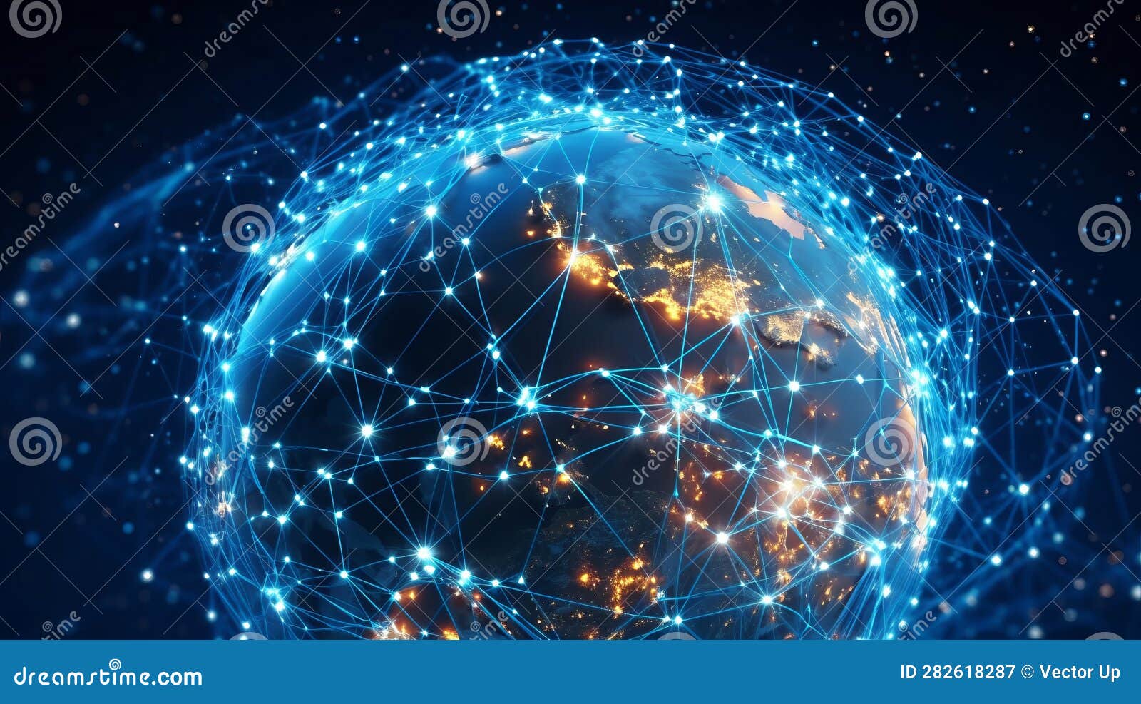 Interconnected Nodes Spanning the Globe. Generative AI. Stock Image ...