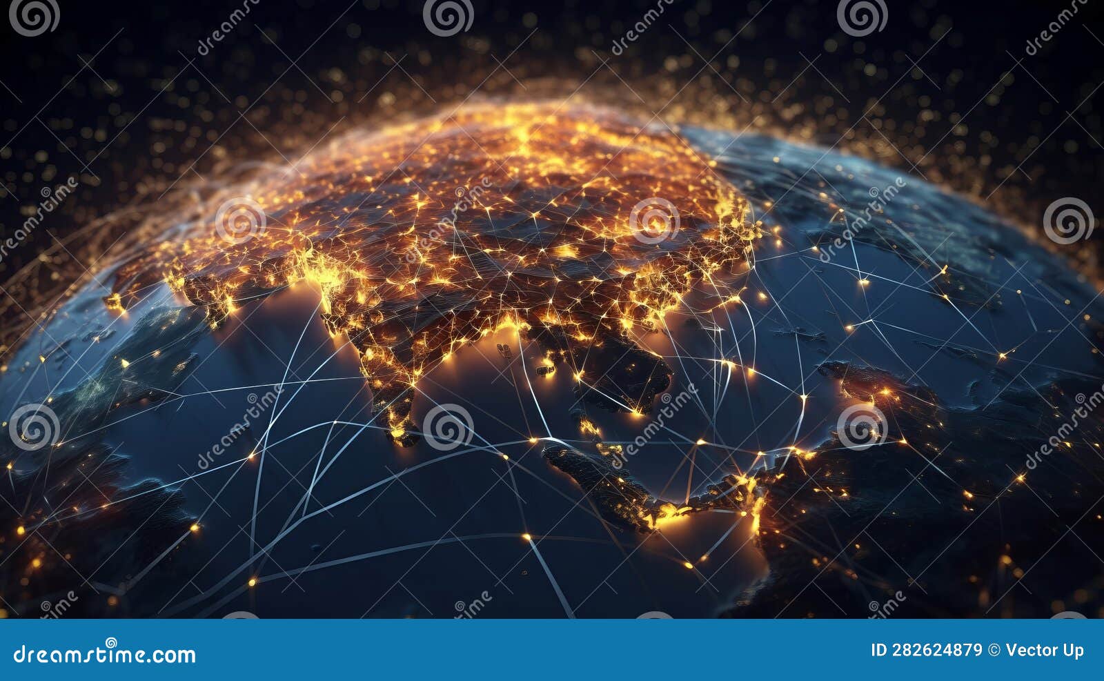 Interconnected Nodes Spanning the Globe Poweri. Generative AI. Stock ...