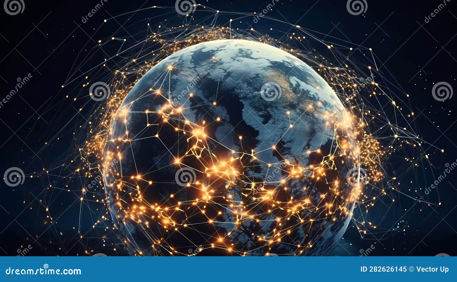 Interconnected Nodes Spanning the Globe Poweri. Generative AI. Stock ...