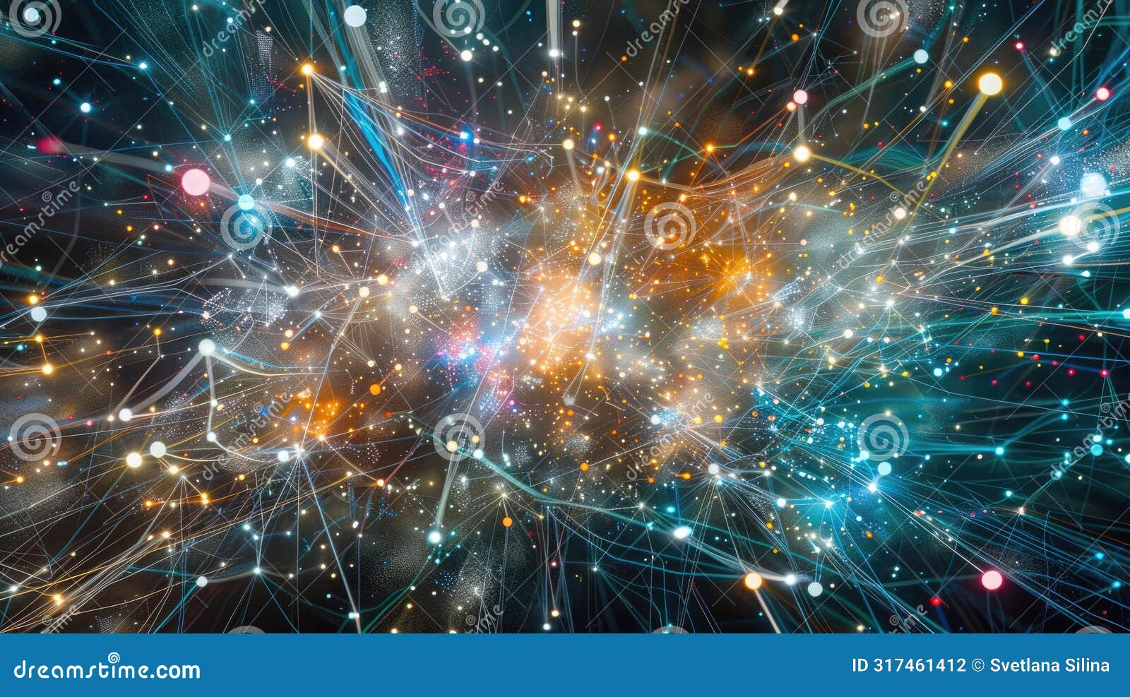 Interconnected Points with Colors in Dark Space, Representing Social ...