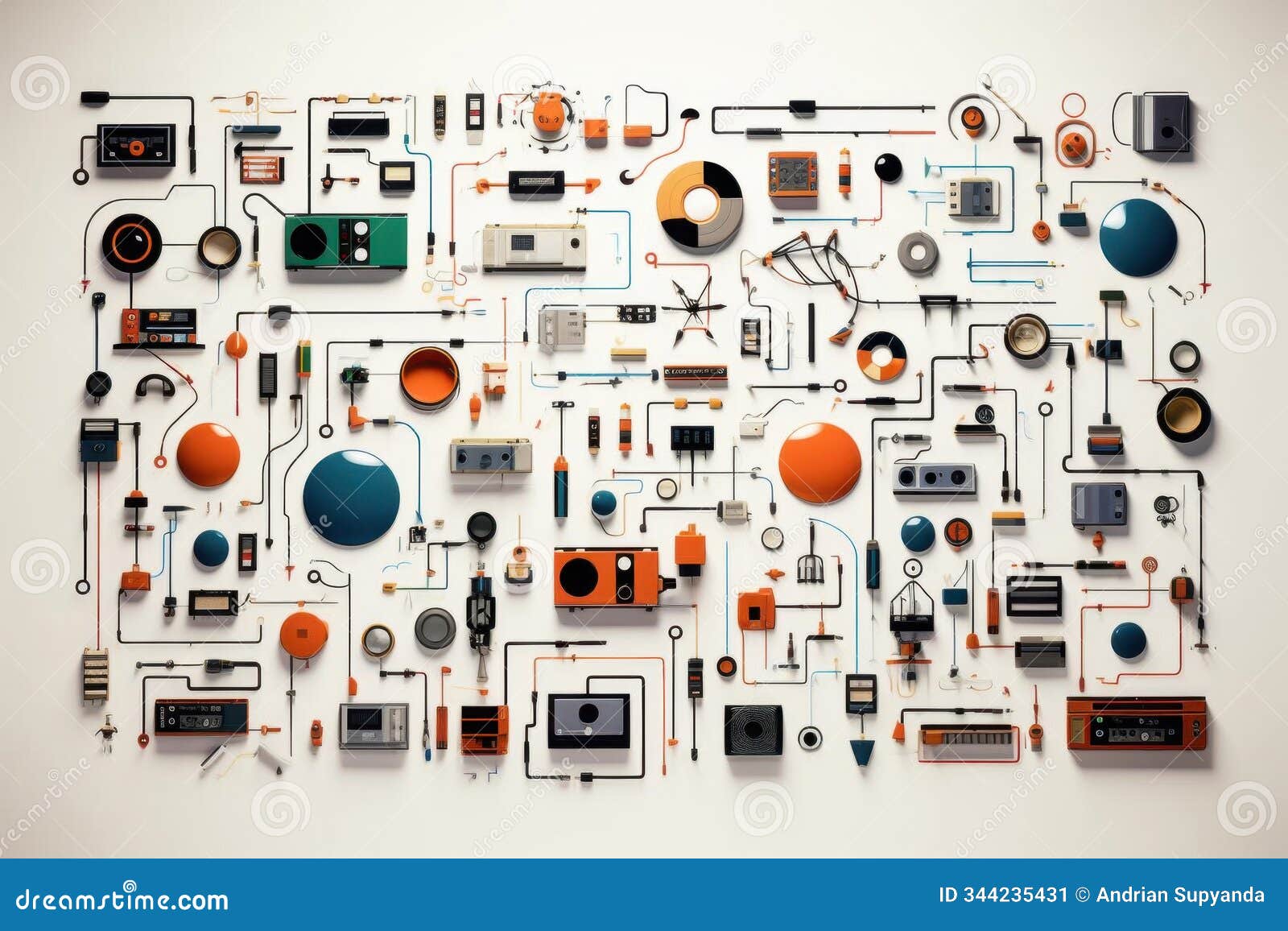 Interconnected Retro Tech and Gadgets in a Circuitous Design Stock ...