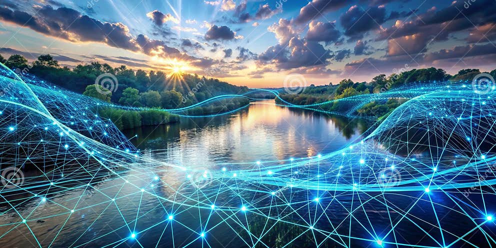 The Interconnected River a Digital Network Over Nature, River, Network ...