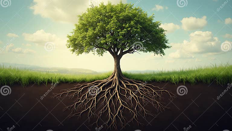 Interconnected Tree Roots on Hillside Representing Unity Stock ...