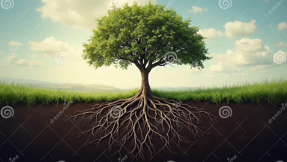 Interconnected Tree Roots on Hillside Representing Unity Stock ...