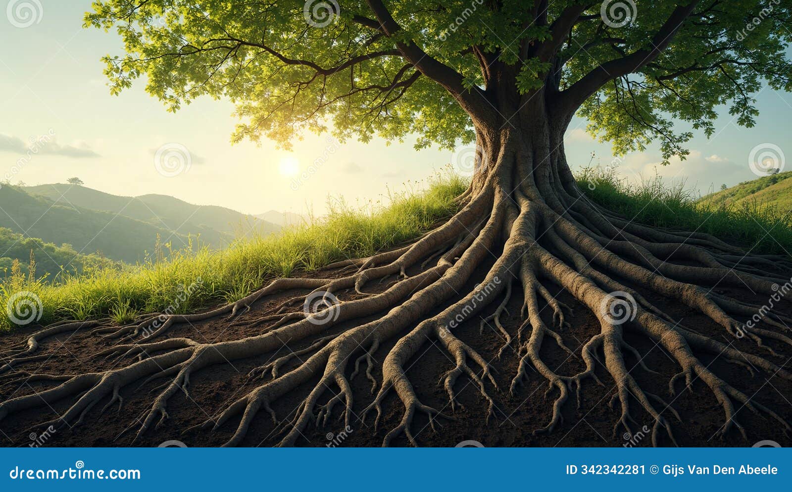 Interconnected Tree Roots on Hillside Representing Unity Stock ...