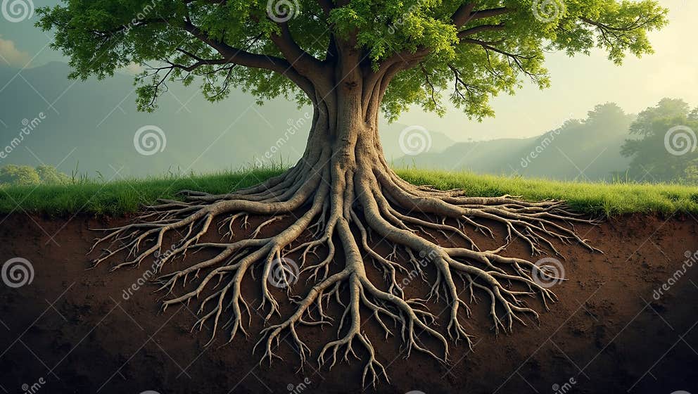 Interconnected Tree Roots on Hillside Representing Unity Stock ...