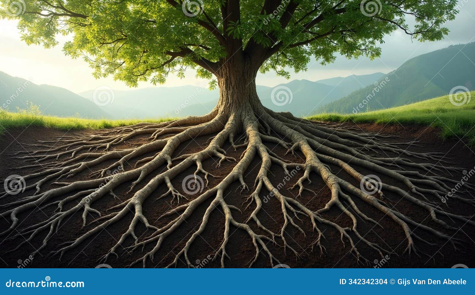 Interconnected Tree Roots on Hillside Representing Unity Stock ...