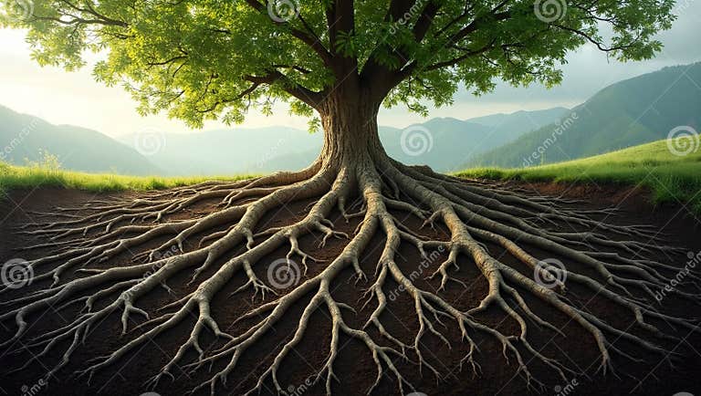 Interconnected Tree Roots on Hillside Representing Unity Stock ...