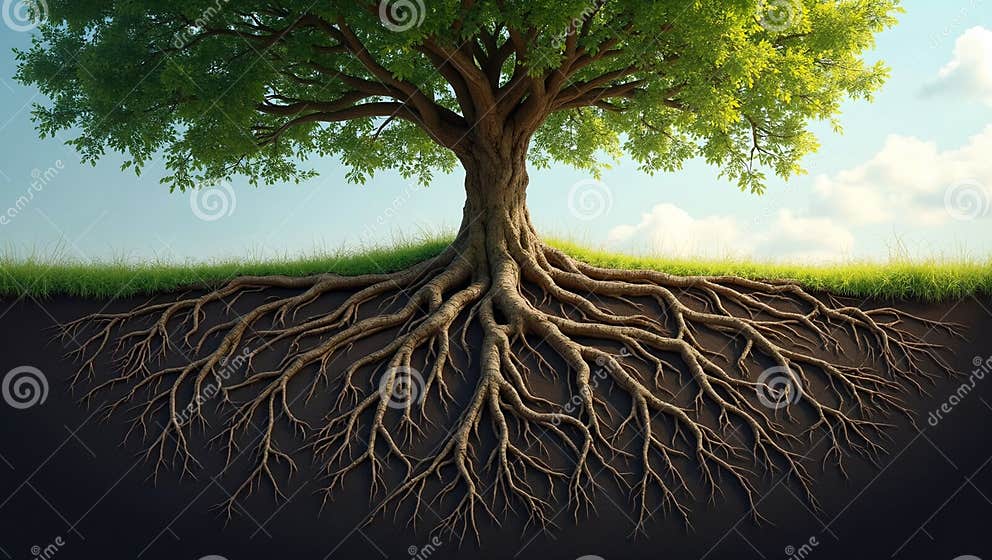 Interconnected Tree Roots on Hillside Representing Unity Stock ...
