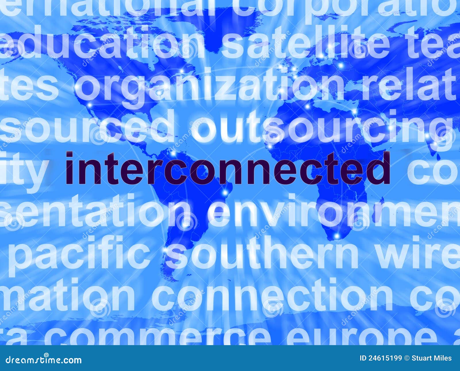 Interconnected Word on Map Showing Global Networks Stock Image - Image ...
