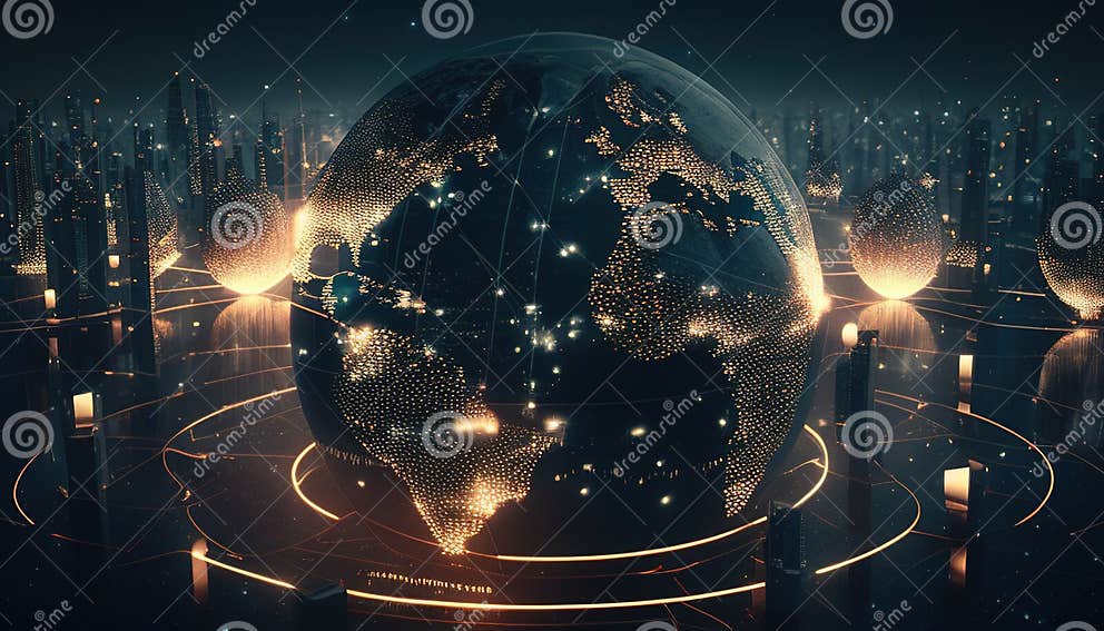 Interconnected World through Tech, Illustrating Digital Innovation and ...