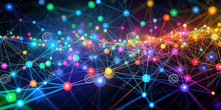 Interconnectedness a Colorful Network of Glowing Spheres and Lines ...