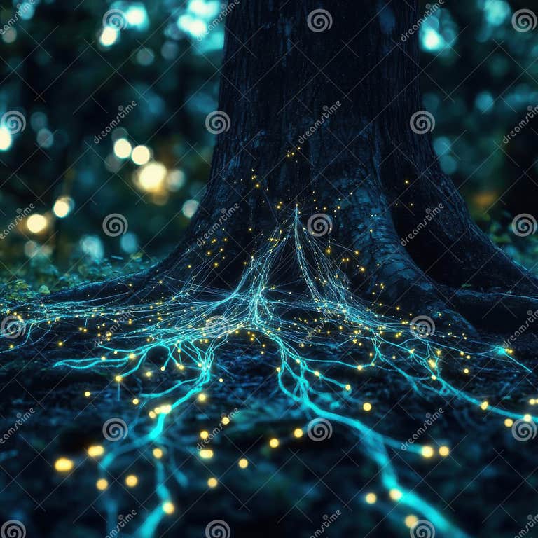 The Interconnectedness of Nature, a Tree S Root System Glowing with ...