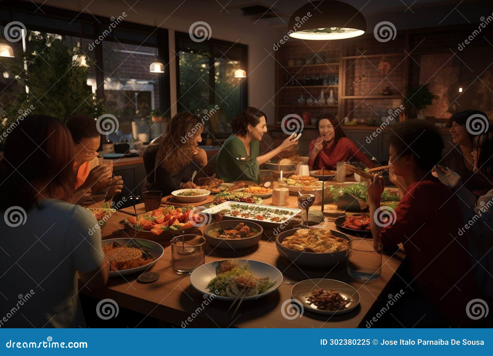 Intercultural Community Potluck Dinner Where Stock Illustration ...