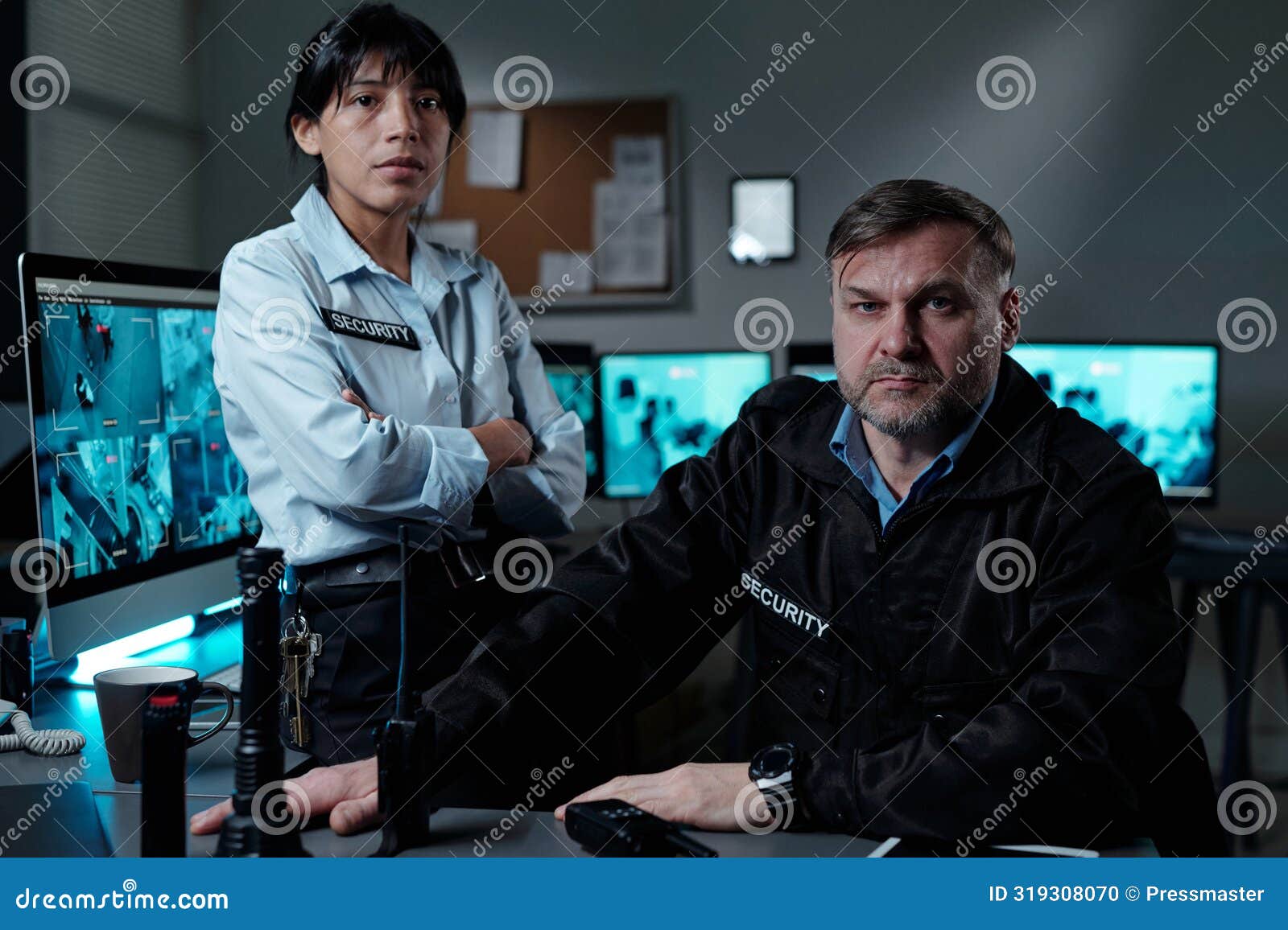 Intercultural Guards in Control Room Stock Photo - Image of vigilance, monitor: 319308070