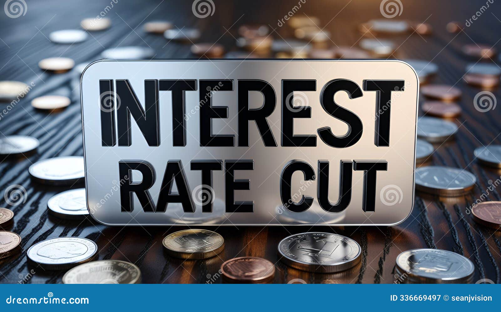 The Interest Rate Cut Text Notice Board with Coins Background Stock ...
