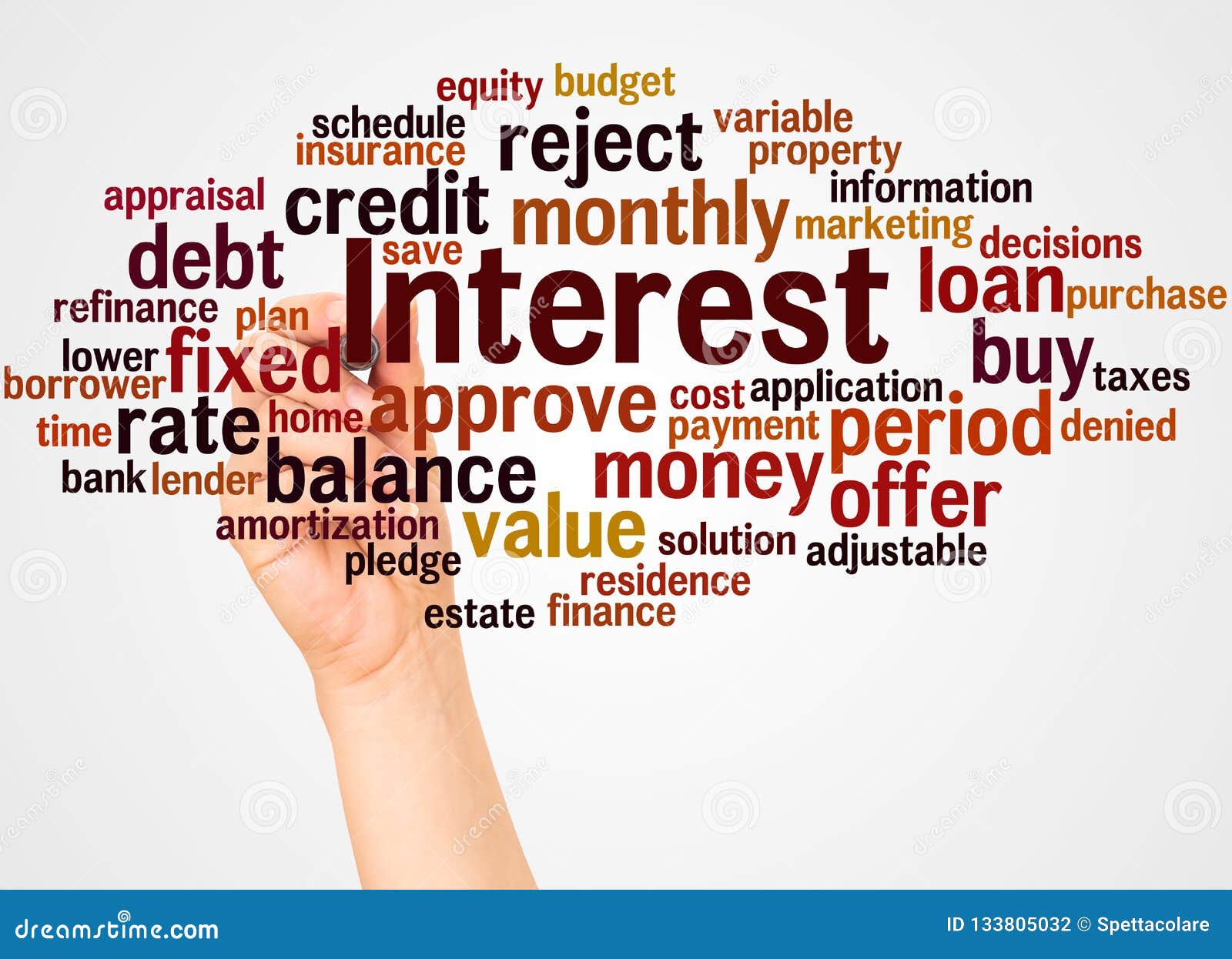 Interest Word Cloud and Hand with Marker Concept Stock Illustration ...