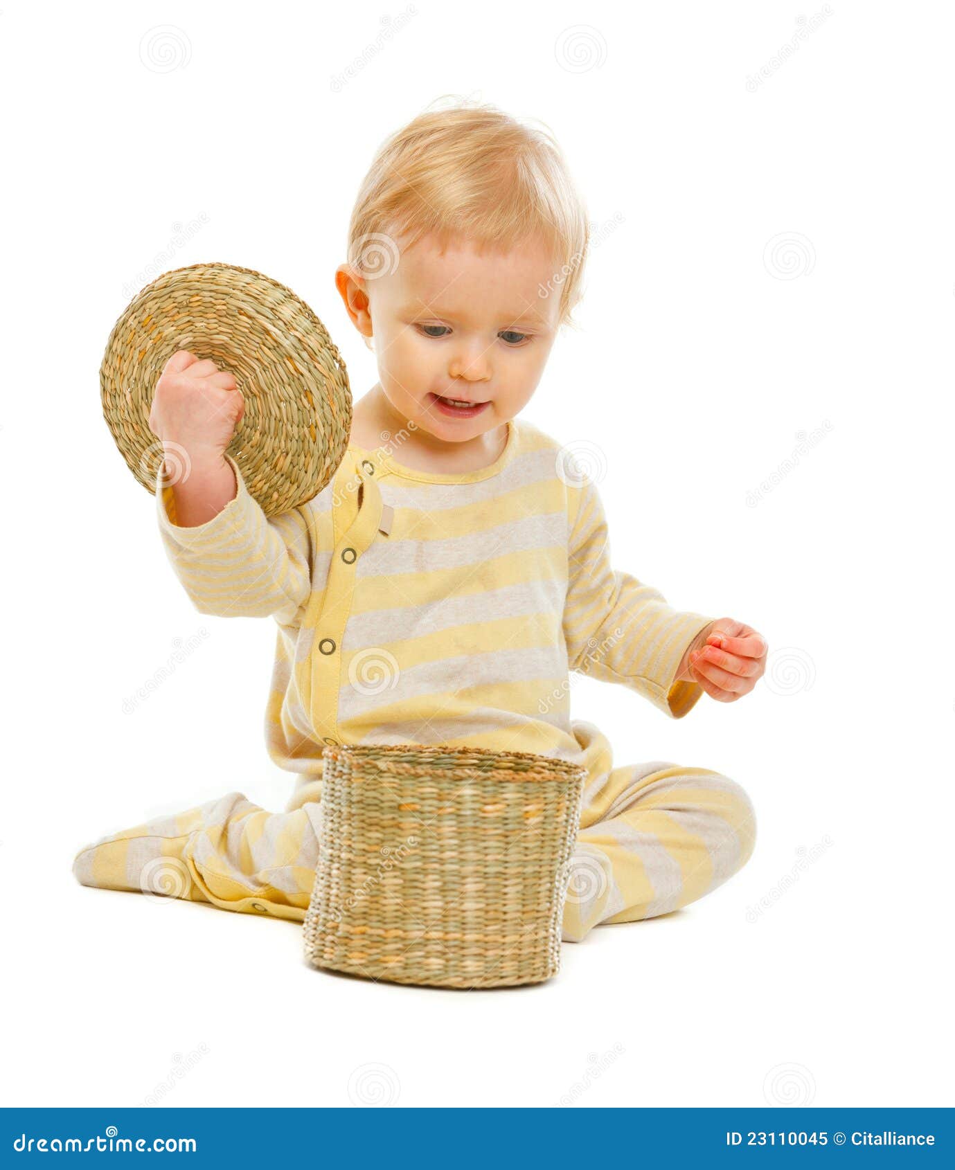 Interested Baby Looking Inside of Basket Stock Image - Image of ...