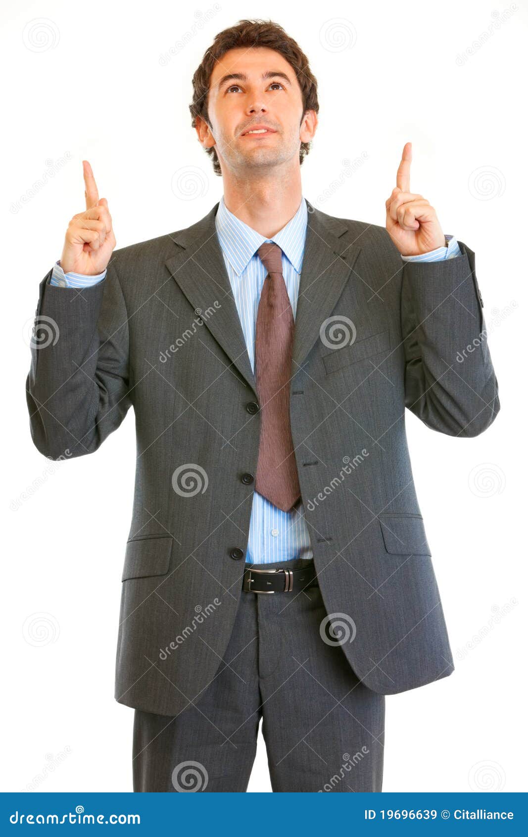 Interested Businessman Pointing Up at Copy Space Stock Image - Image of ...