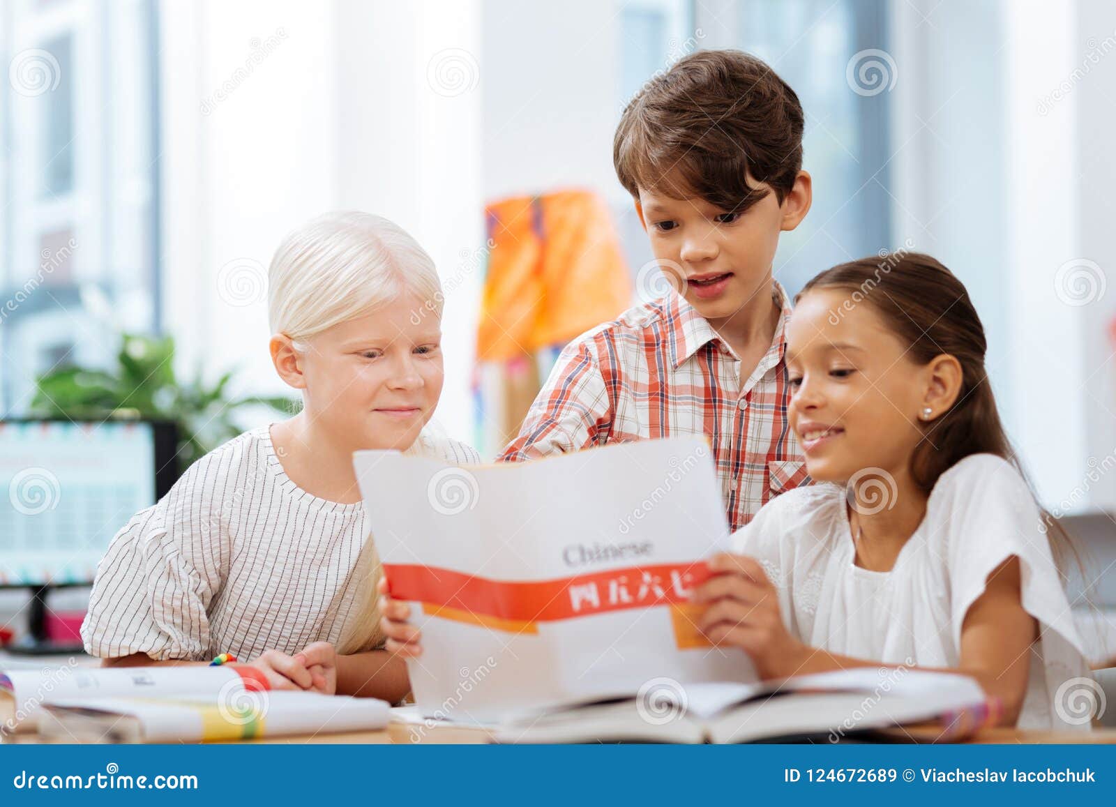 Interested Kids Learning the Chinese Language Together Stock Image ...