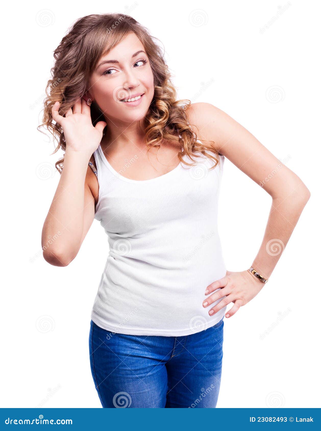 Interested woman stock image. Image of isolated, holding - 23082493