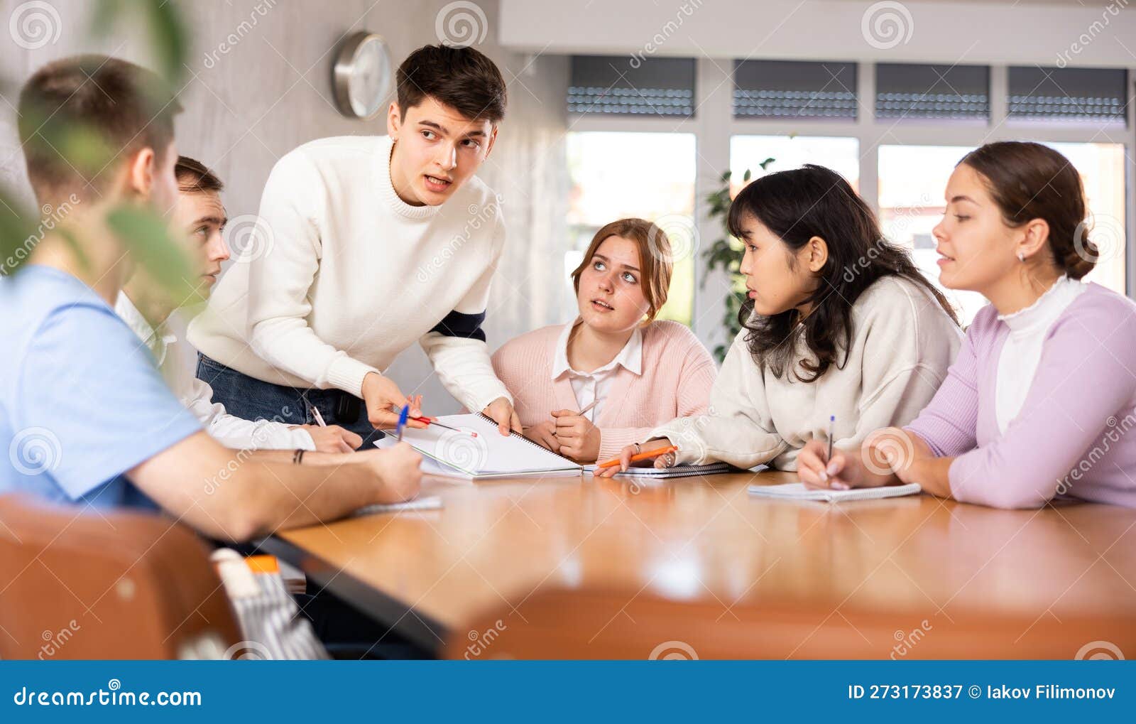 Interested Young Student Taking Part in Group Discussion Stock Image ...