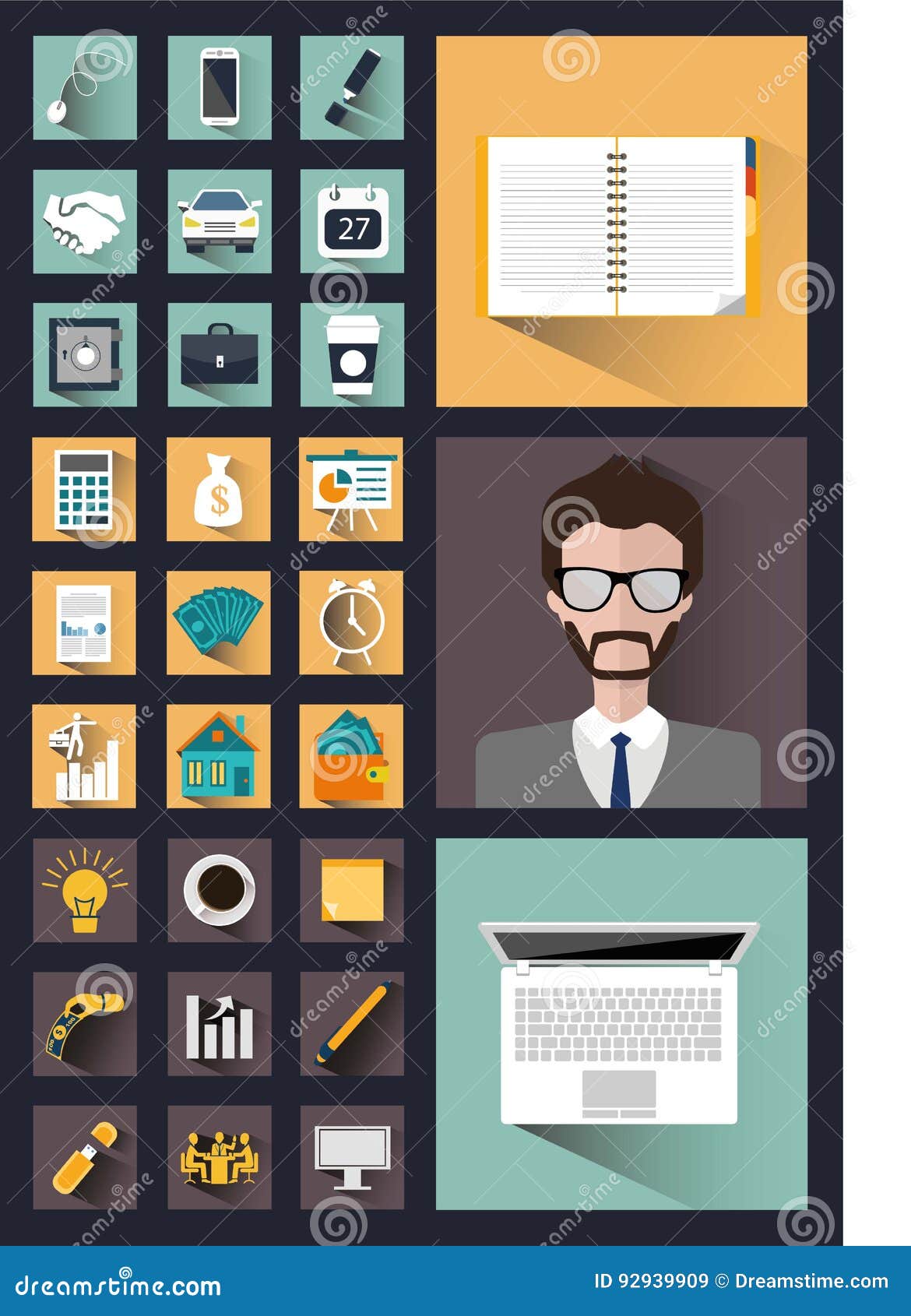 30 Interesting Business Icons in the Style of Flat Stock Illustration ...