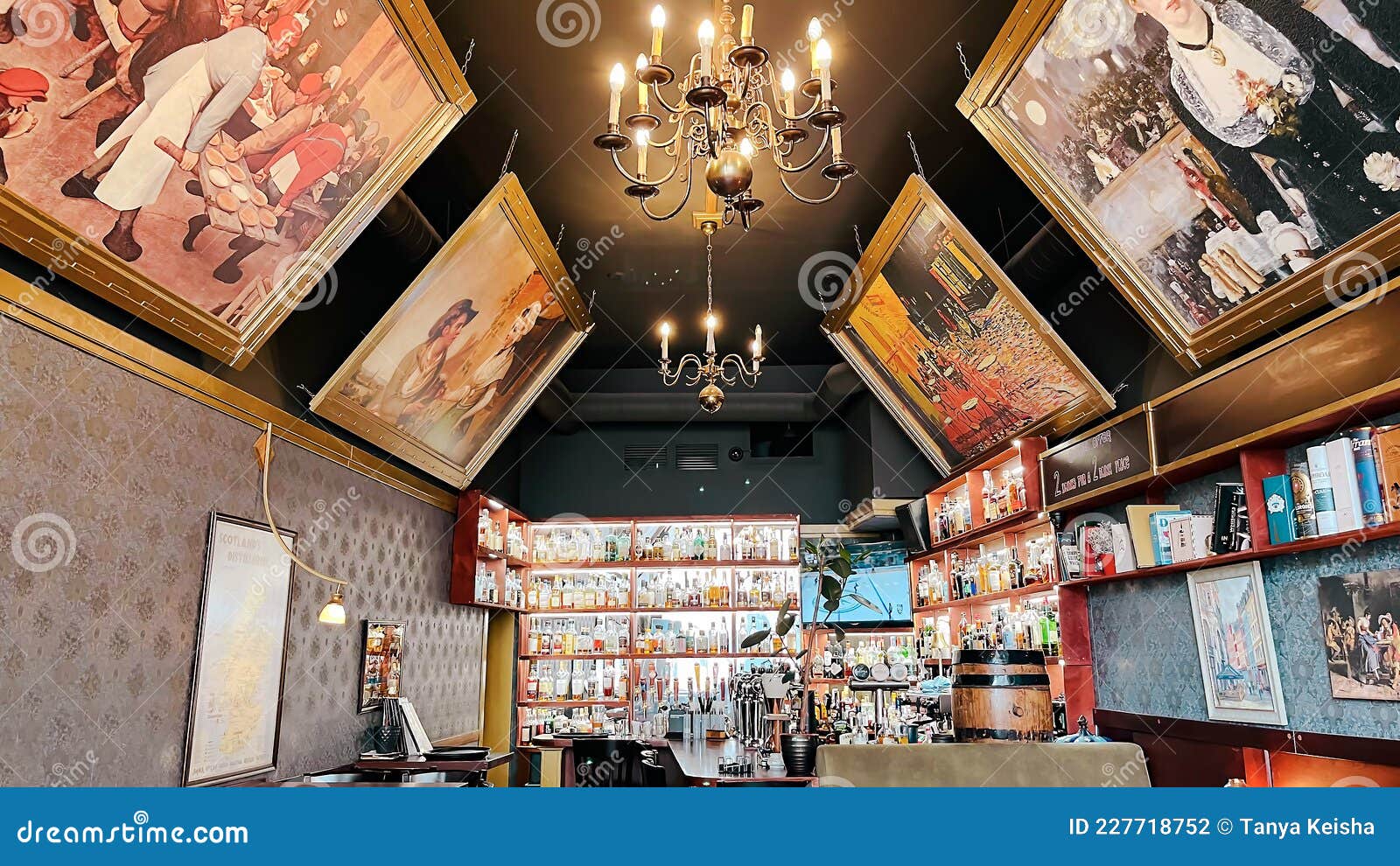 Interesting Cafe Interior with Paintings on the Ceiling Editorial ...