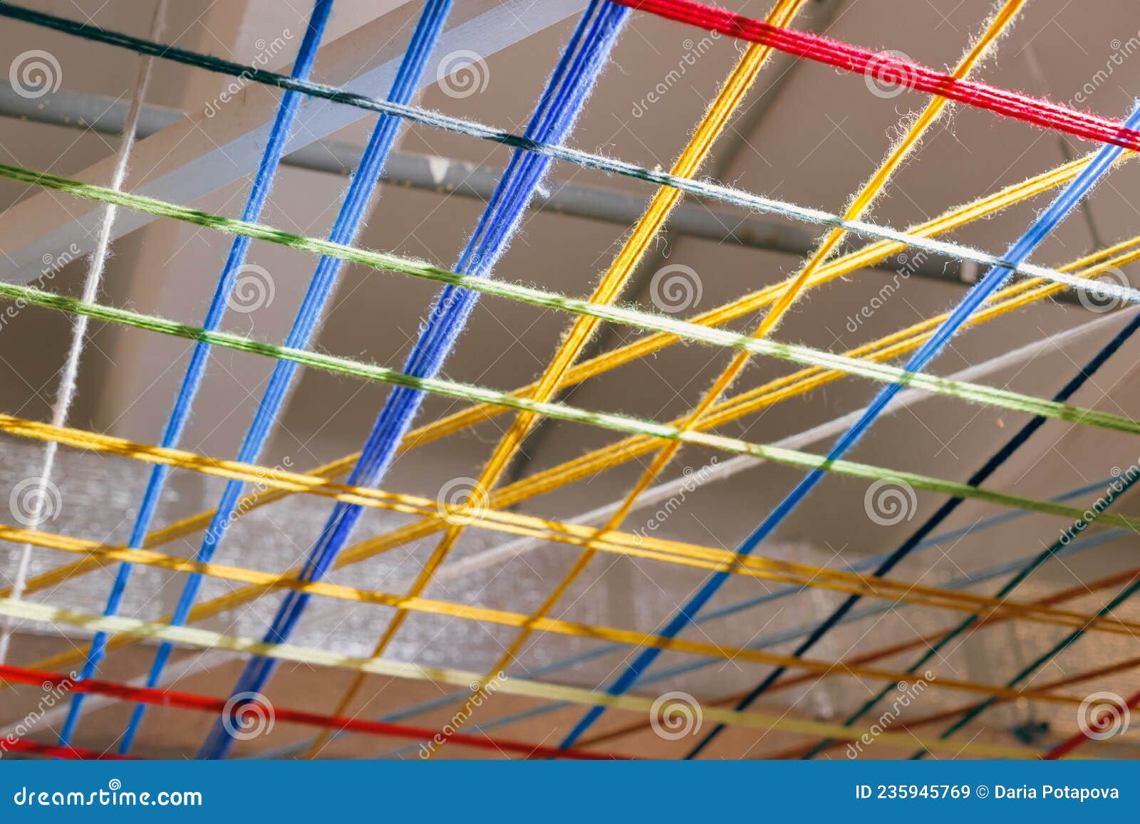 Interesting Ceiling Made of Threads with Lighting, Exhibition ...
