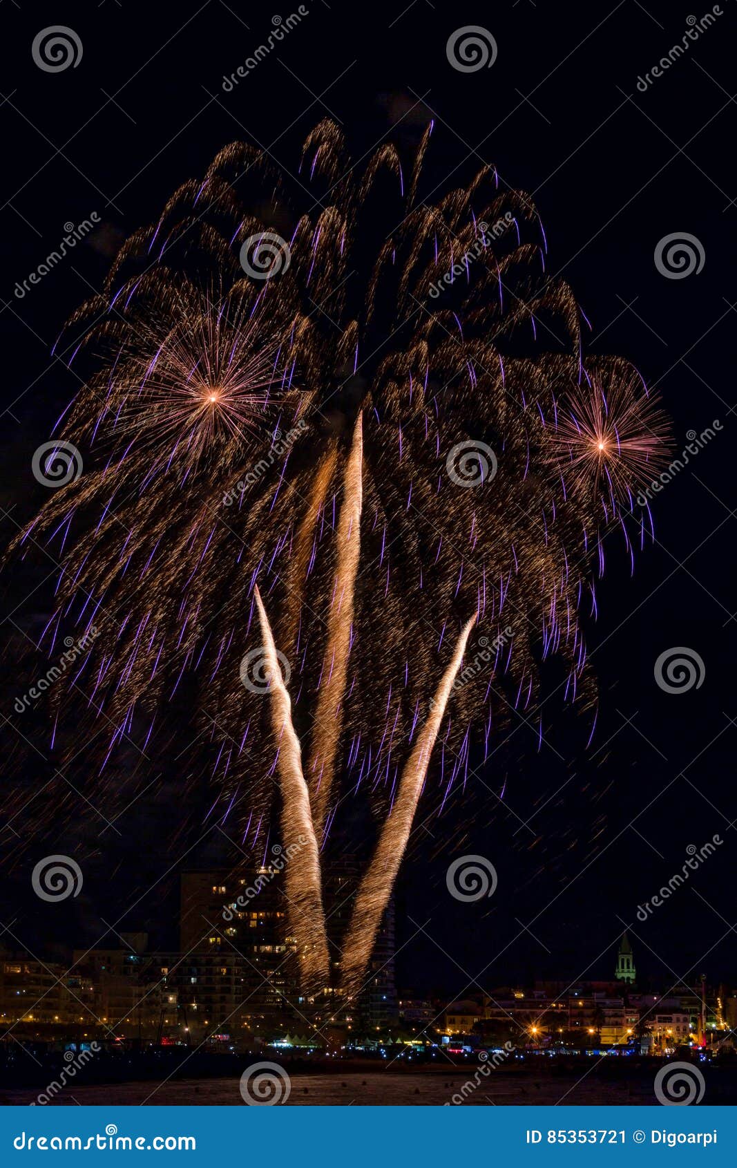 Interesting Fireworks Over the Small Town in Spain, Palamos Stock Image ...