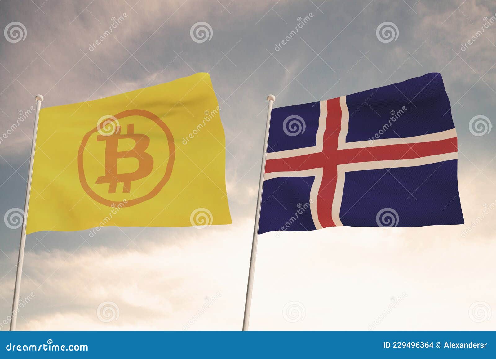 Interesting Flags of BITCOIN and ICELAND Waving with the Bright Sky in ...