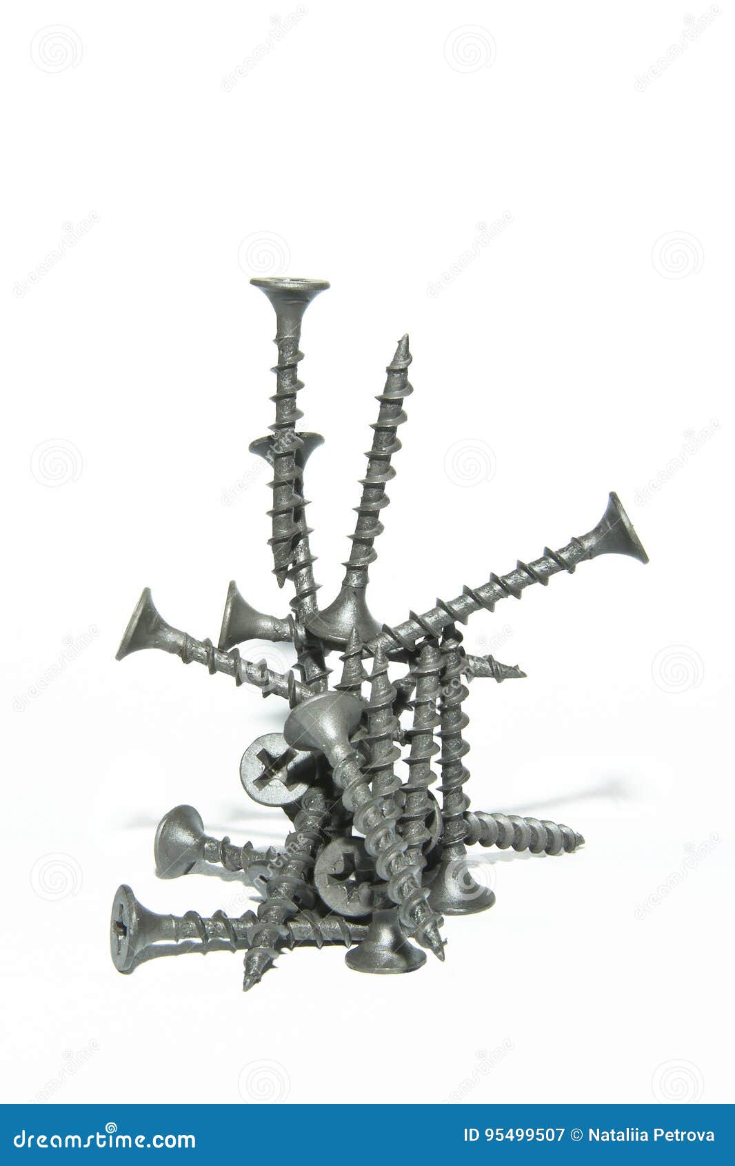 An Interesting Handful of Grey Screws on a White Background Stock Image ...