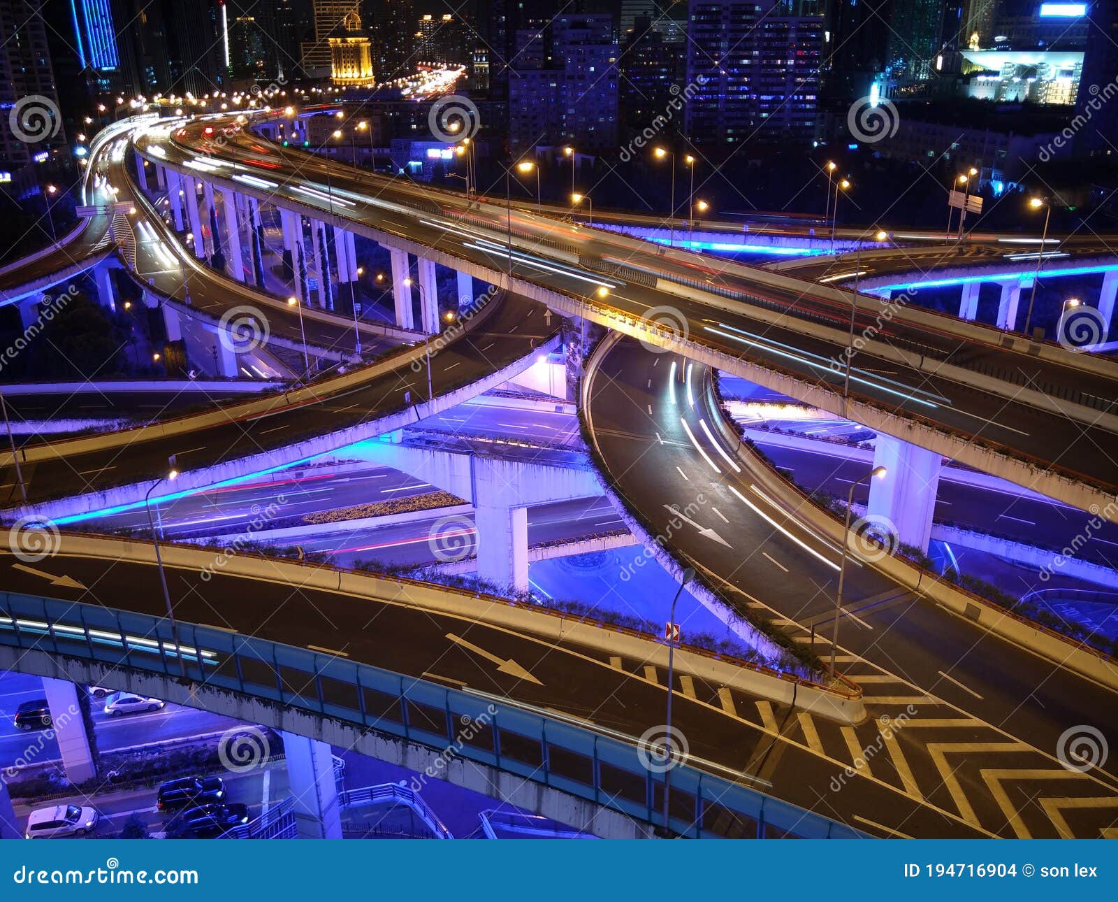 Really Interesting Highway Way At Night Stock Photo - Image of ...