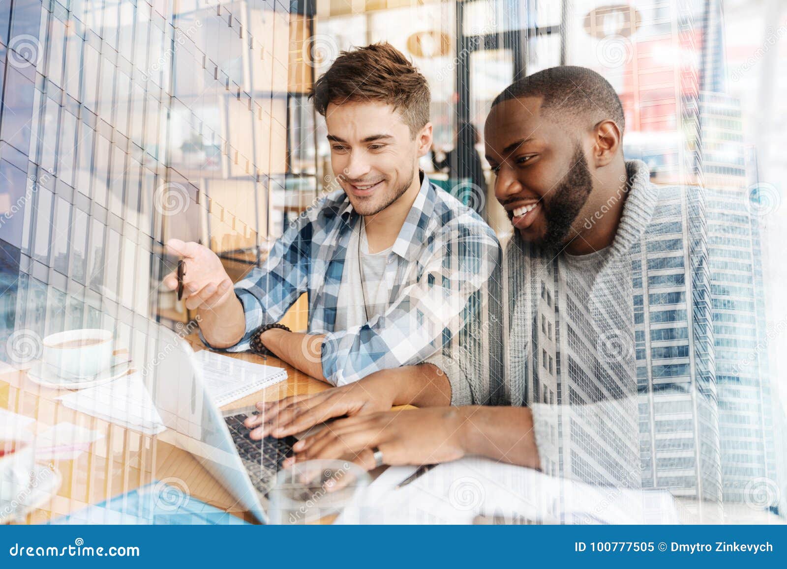 Excited Students Using a Laptop Stock Image - Image of discussion ...