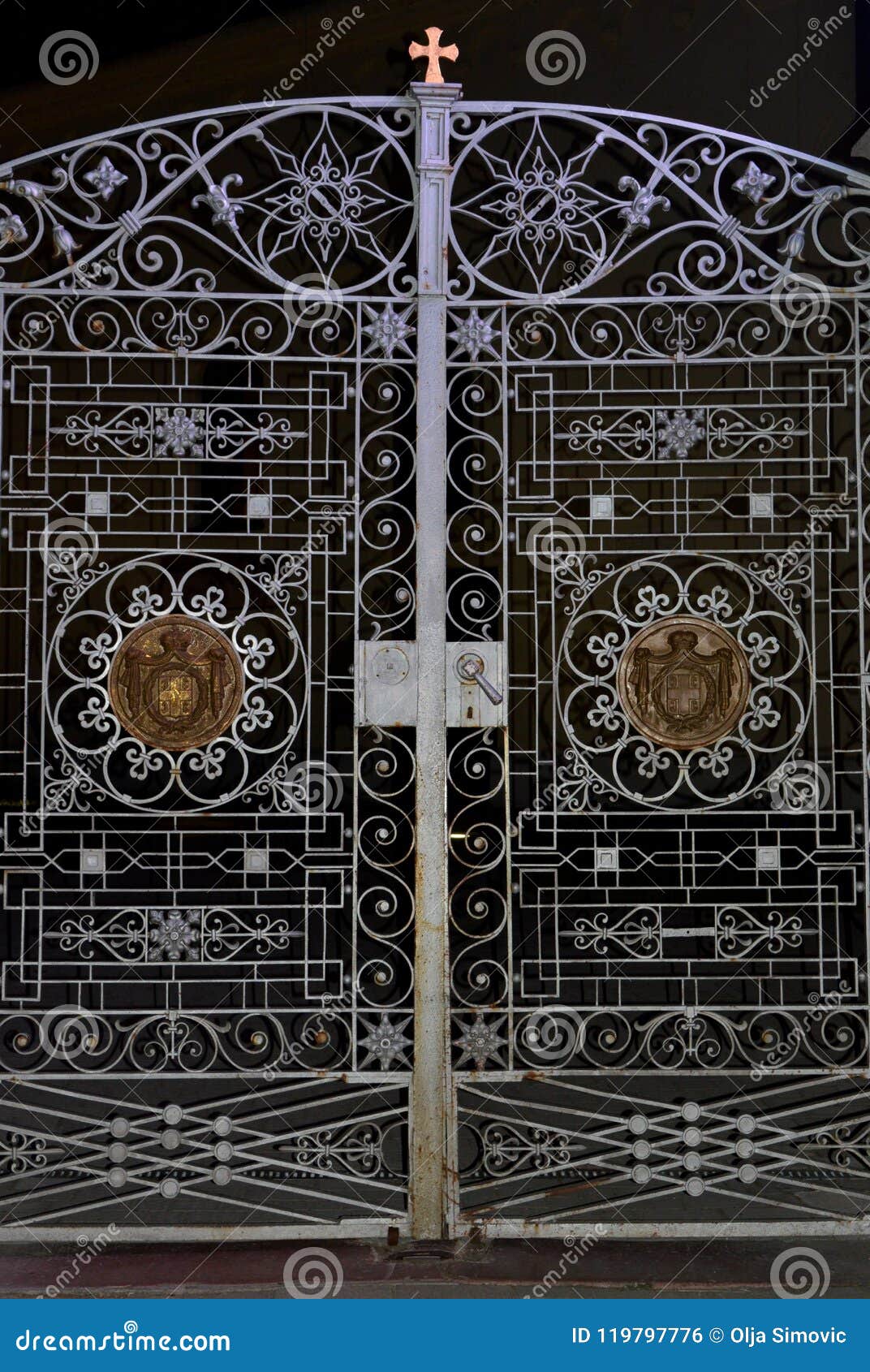 Iron gate at night stock photo. Image of night, wire - 119797776