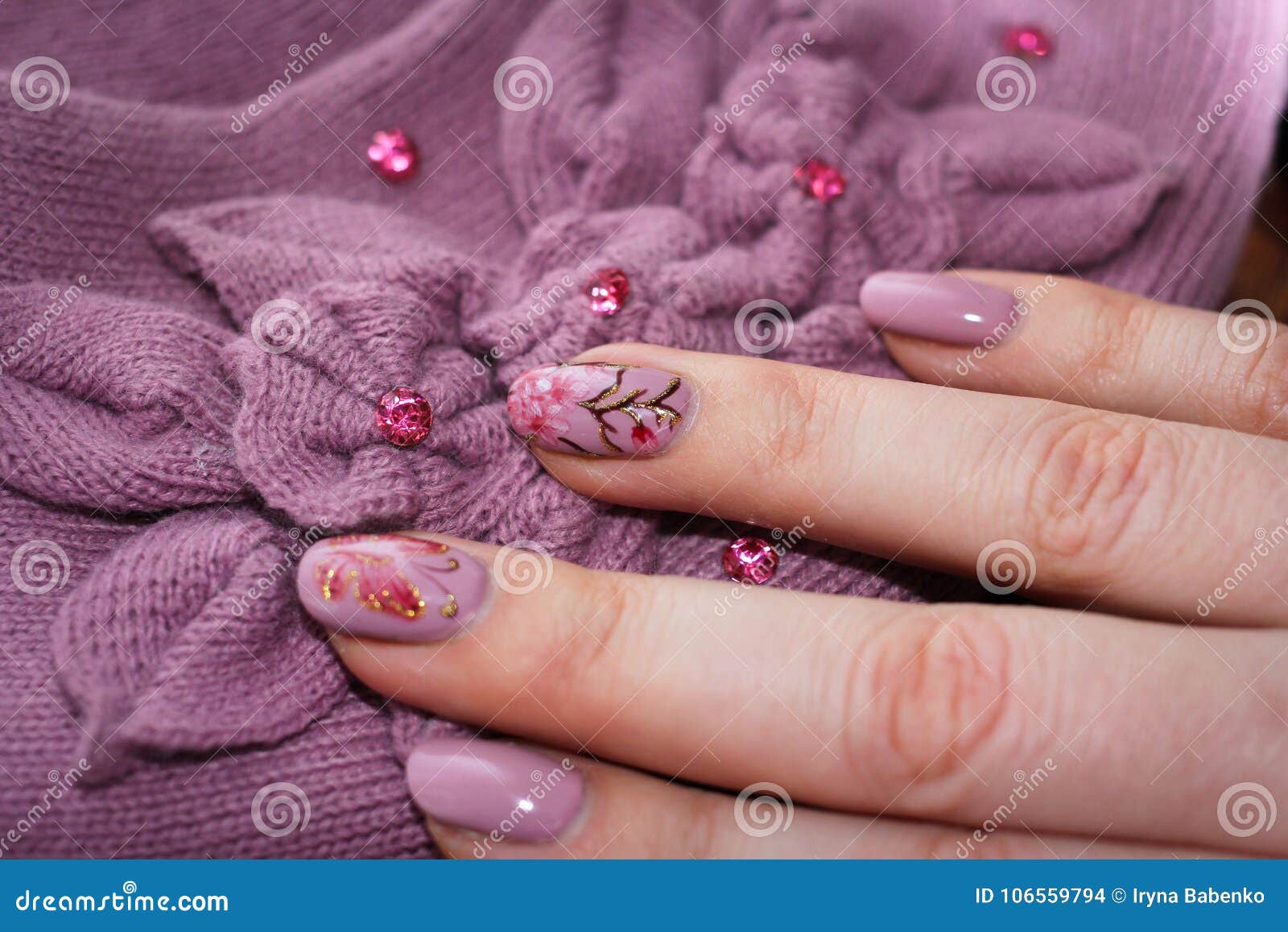 Interesting Manicure in Tone of Clothes Stock Photo - Image of drawing ...