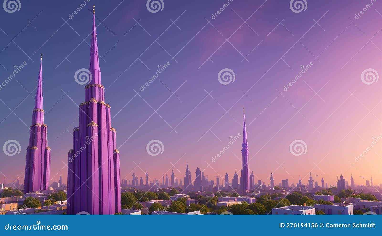 An Interesting Purple Tower with a City in the Background AI Generative ...