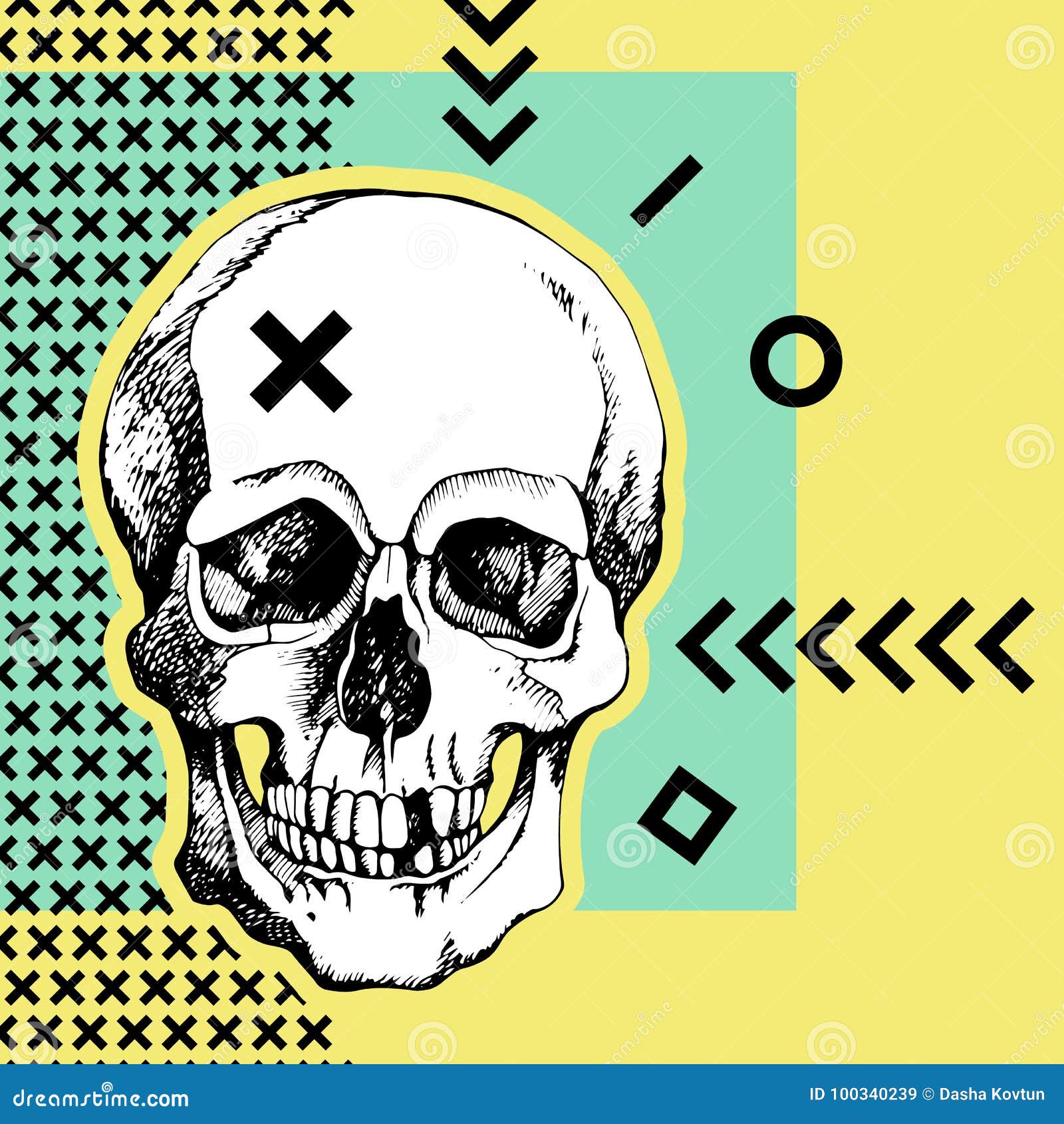 Interesting Skull . Painted, Bright and Attractive. Hand Drawn with ...