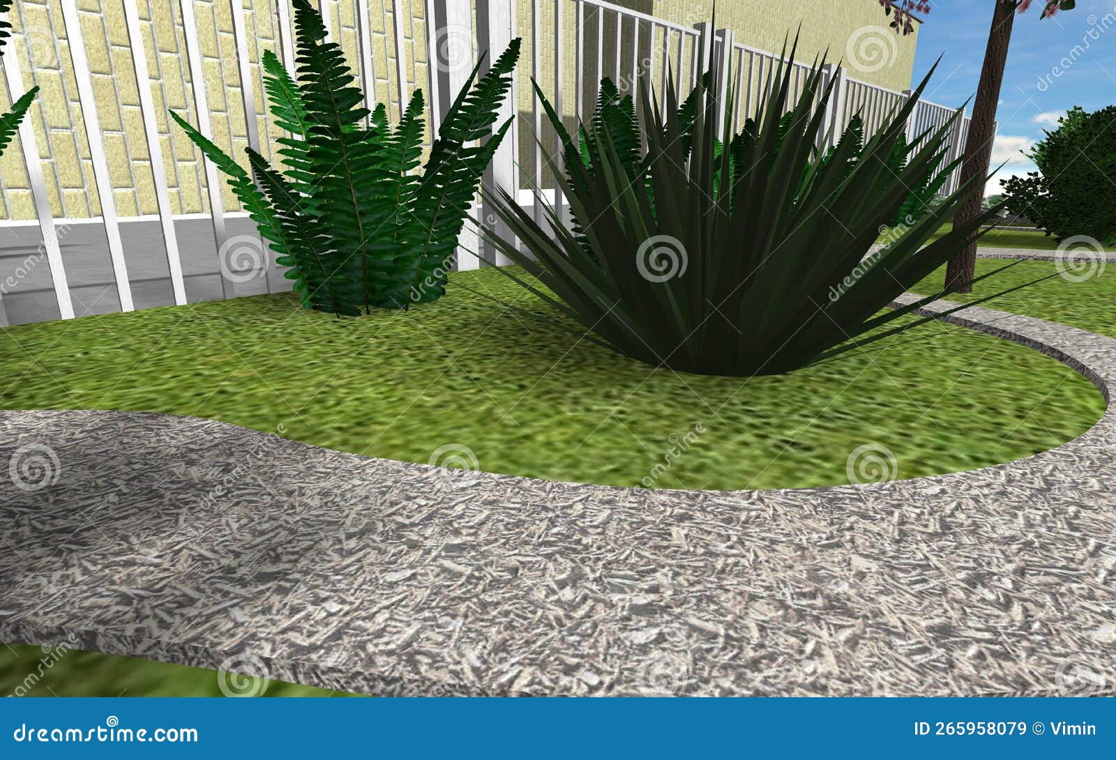 Small Garden Design. Frontal Composition Near the Fence with Winding ...