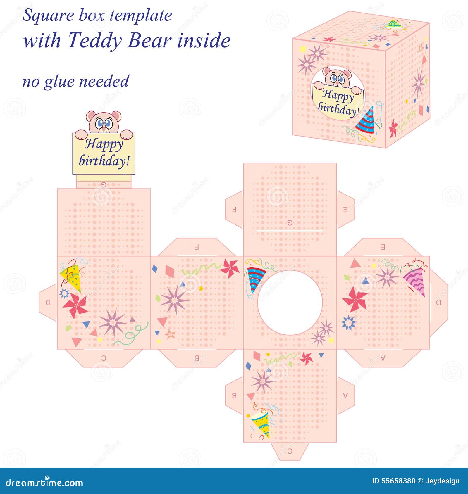 Interesting Square Box Template with Cute Teddy Bear Inside, Holding ...